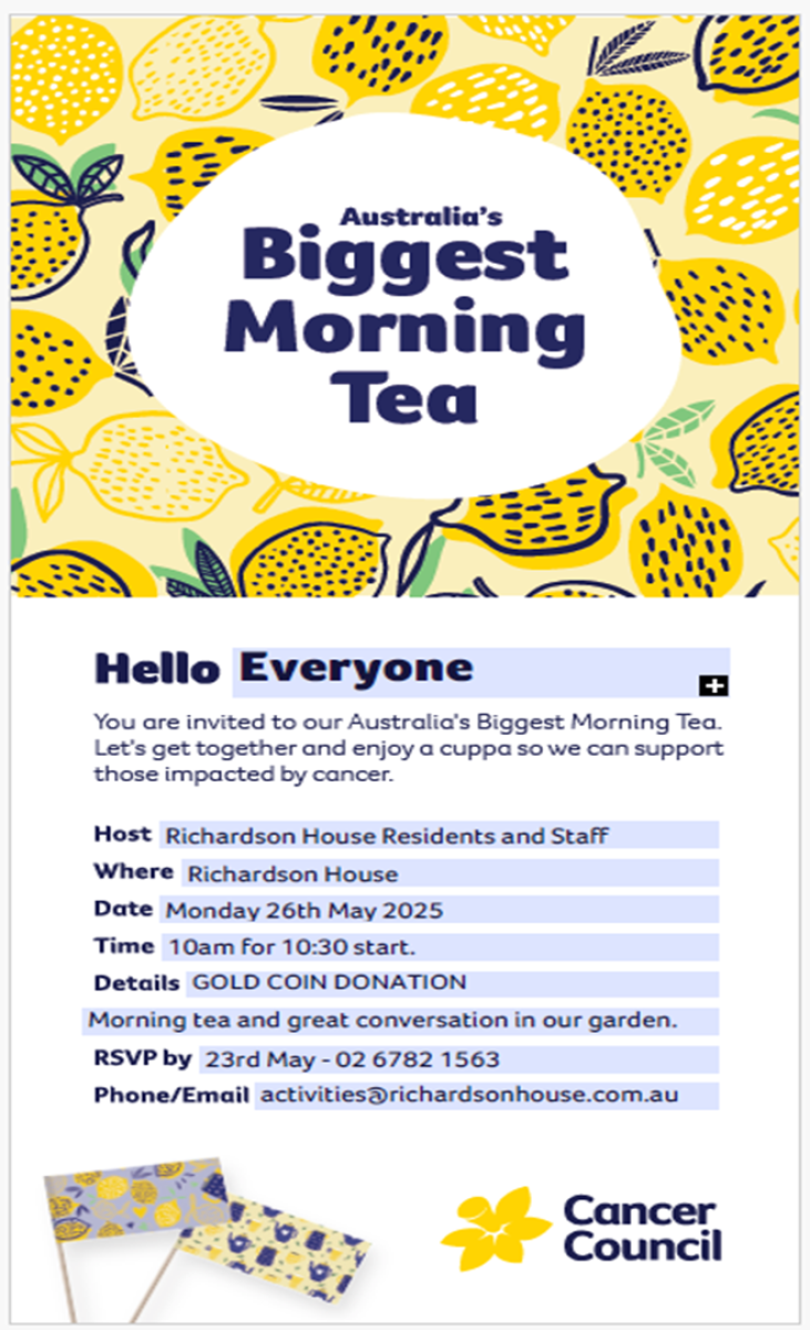 Morning Tea, cancer fundraising, at Richardson House - Barraba Community News